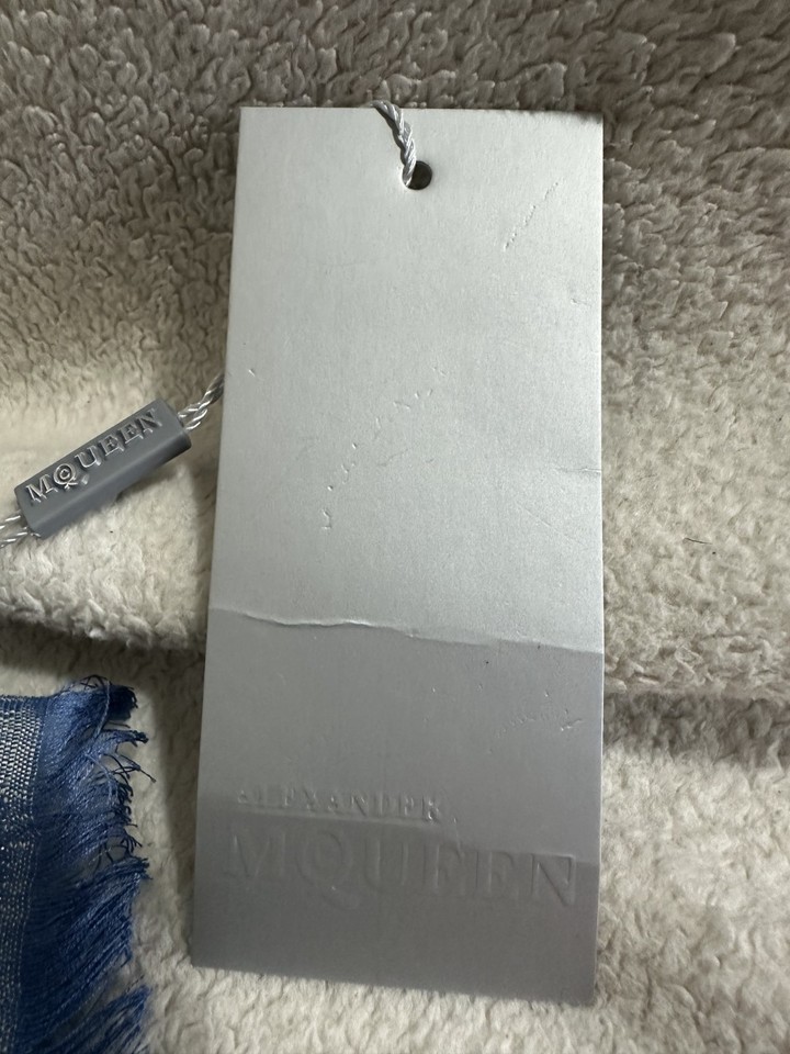 Alexander McQueen Double Face Skull Fringed Scarf Blue | eBay UK