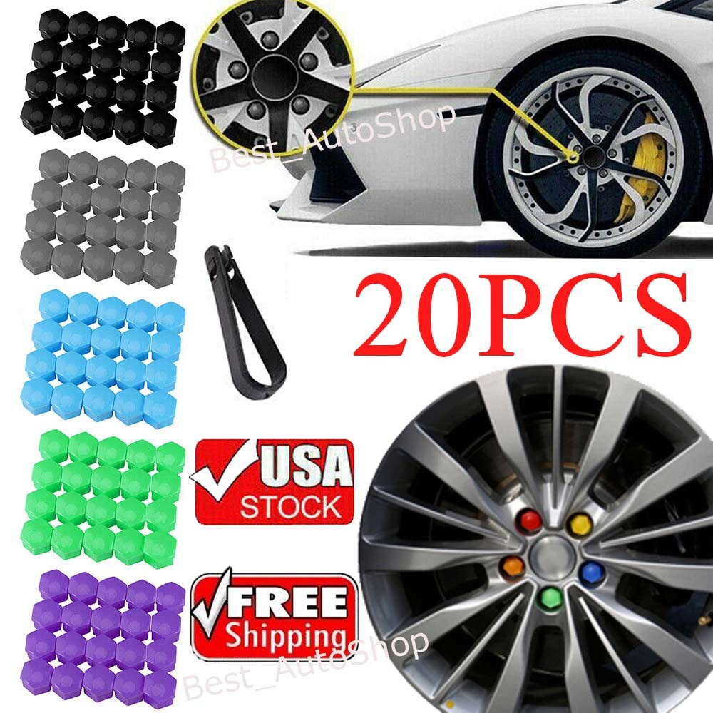20PC 17mm Car Wheel Nut Lug Cover Hub Screw Caps Bolt Rims Tire W/Tool ...