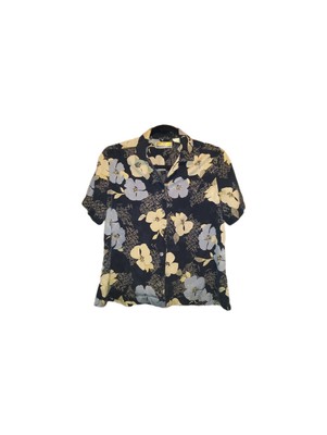 Bobby Chan Women's M Silk Blue Floral Hawaiian Shirt Button Down Short ...