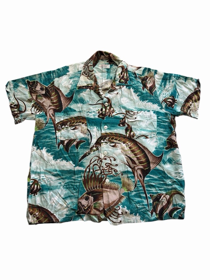Vintage 1950's Penney's Rayon Hawaiian Shirt Made in Japan Loop Collar ...