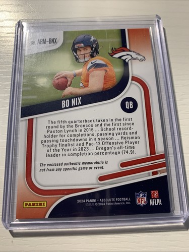 2024 Panini Absolute - Absolute Rookie Materials #ARM-BNX Bo Nix (MEM ...