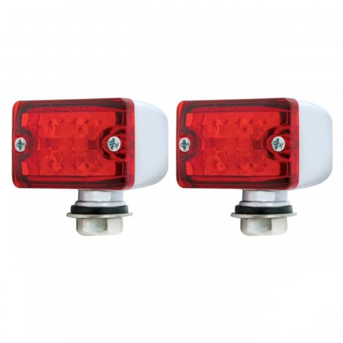 PAIR Red LED Rod Lights Small Rectangular Chrome w/ Red Lens & 4 LEDs ...