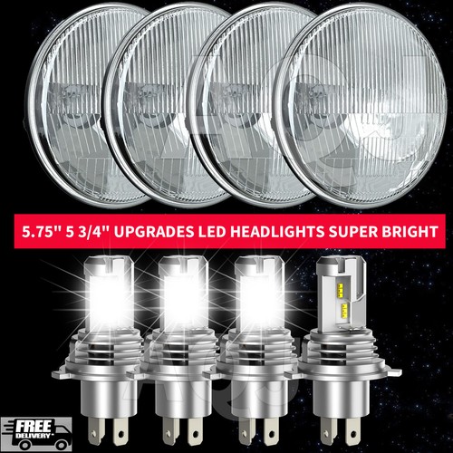 5-3/4" Diamond Crystal Clear Glass Headlight 6k LED H4 Light Bulb ...
