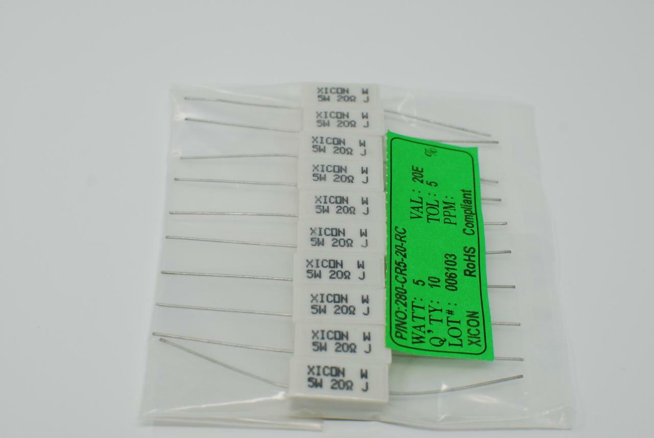 XICON 10 Pcs (1 pack) 20 ohm 5 watt 5% Cement Resistor Genuine RoHS ...