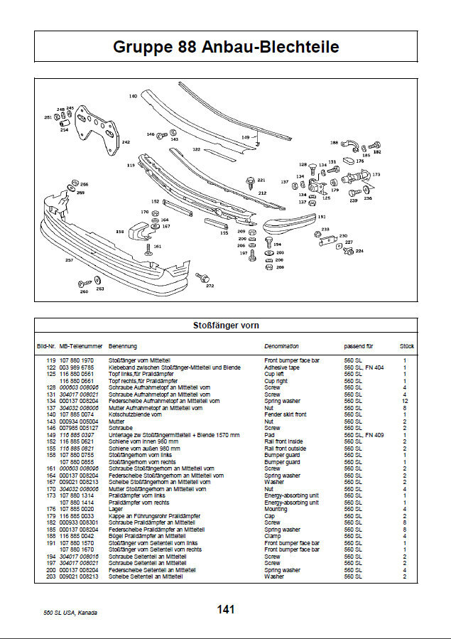 Mercedes-Benz parts catalog R/C 107 - 560 SL ** | eBay