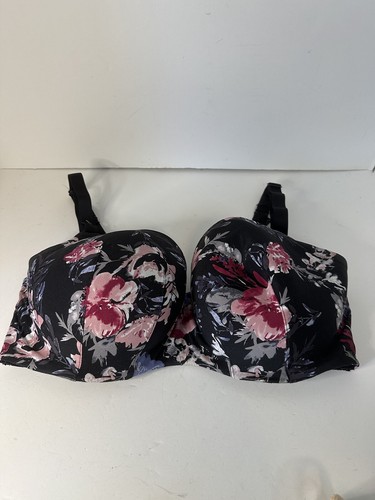 Cacique 38F floral black underwire bra lightly lined balconette smooth ...
