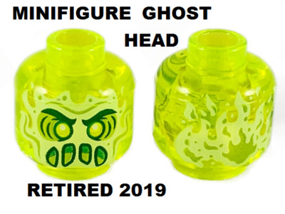LEGO Minifigure Ghost Head Trans Neon Green Fangs Monster Alien Flames ...