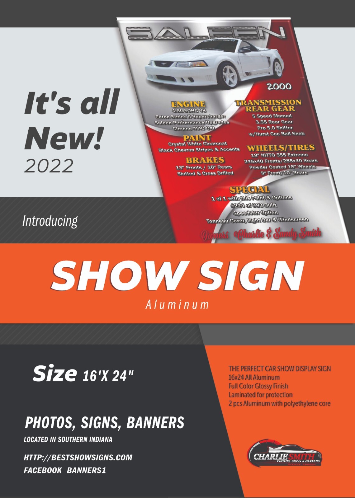 Custom Car Show Sign Display Information Board One Piece Plexiglass ...