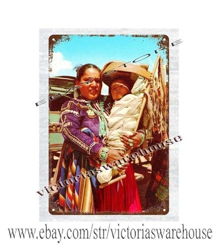 1960s Arizona Navajo Native American Mother Child Papoose metal tin ...