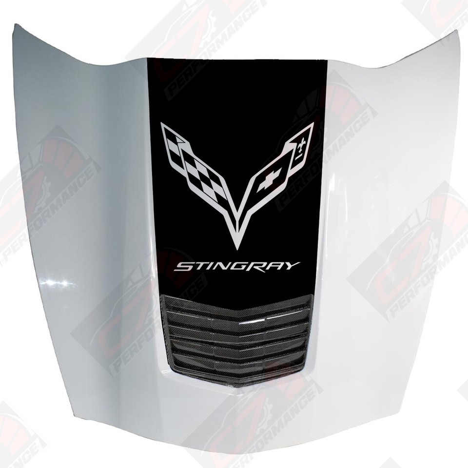 C7 Corvette hood decal with flag and stingray font cutout. | eBay
