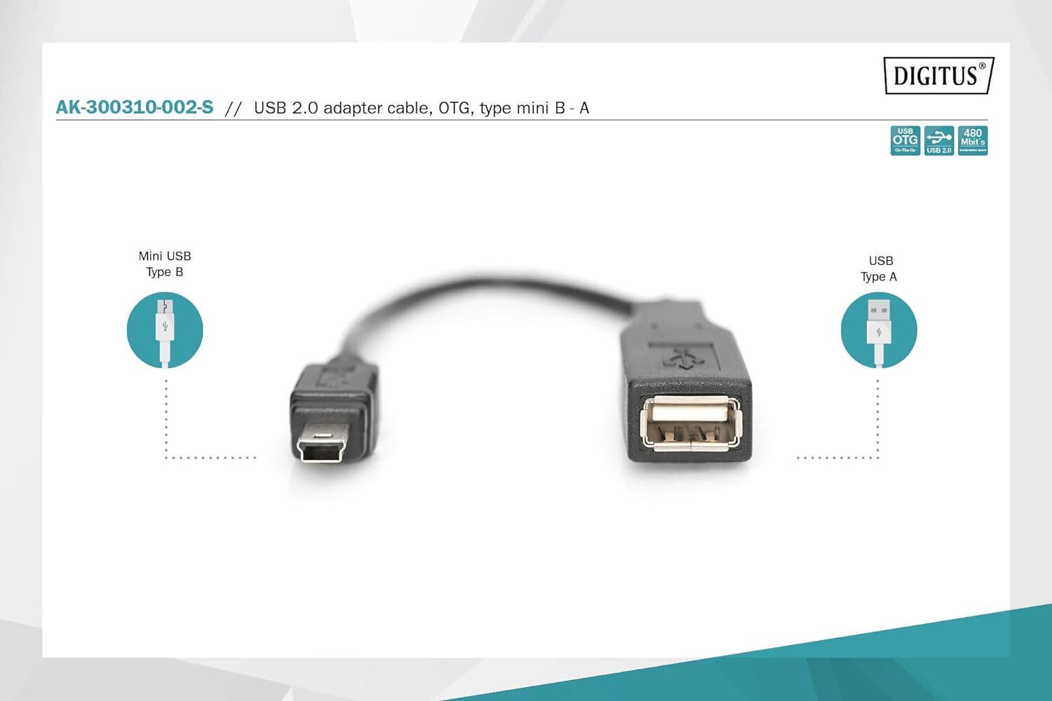 Digitus Assmann Electronic USB 2.0 OTG 0.2m - Adapter Cable (USB Mini B ...