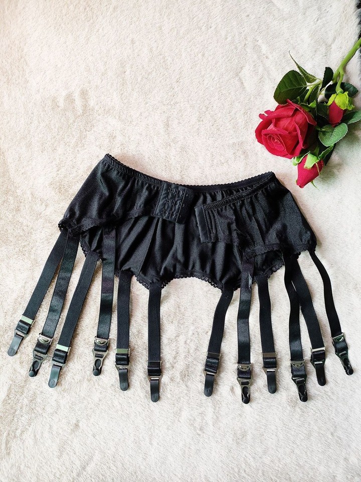 Womens Retro Silky Satin Garter Belt 12 Adjustable Straps Metal Clips ...