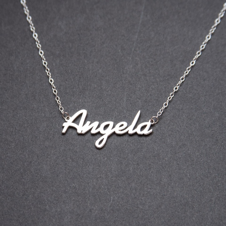 Angela Name Plate Necklace Pendent Sterling Silver female Personalized ...