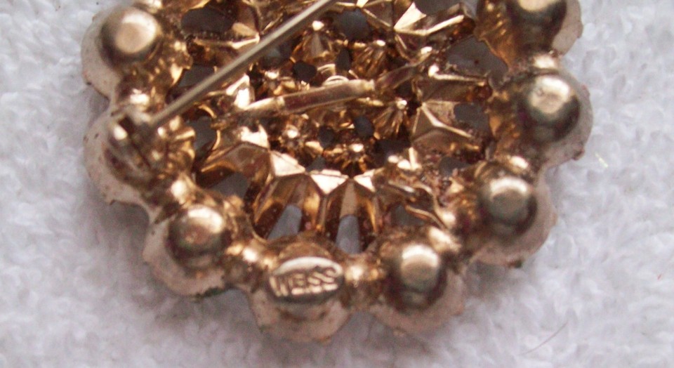 Vintage WEISS Topaz Baguette & Round Glass Rhinestone Pin & Clip-On ...