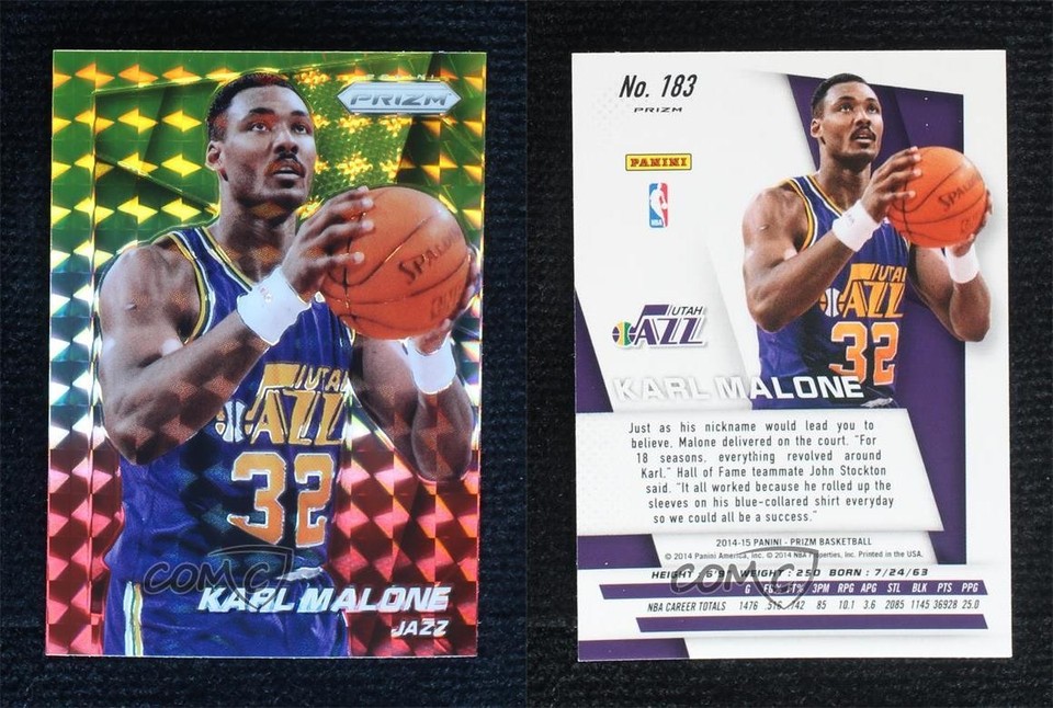 2014-15 Panini Prizm Yellow & Red Mosaic Prizm Karl Malone #183 HOF j2k ...