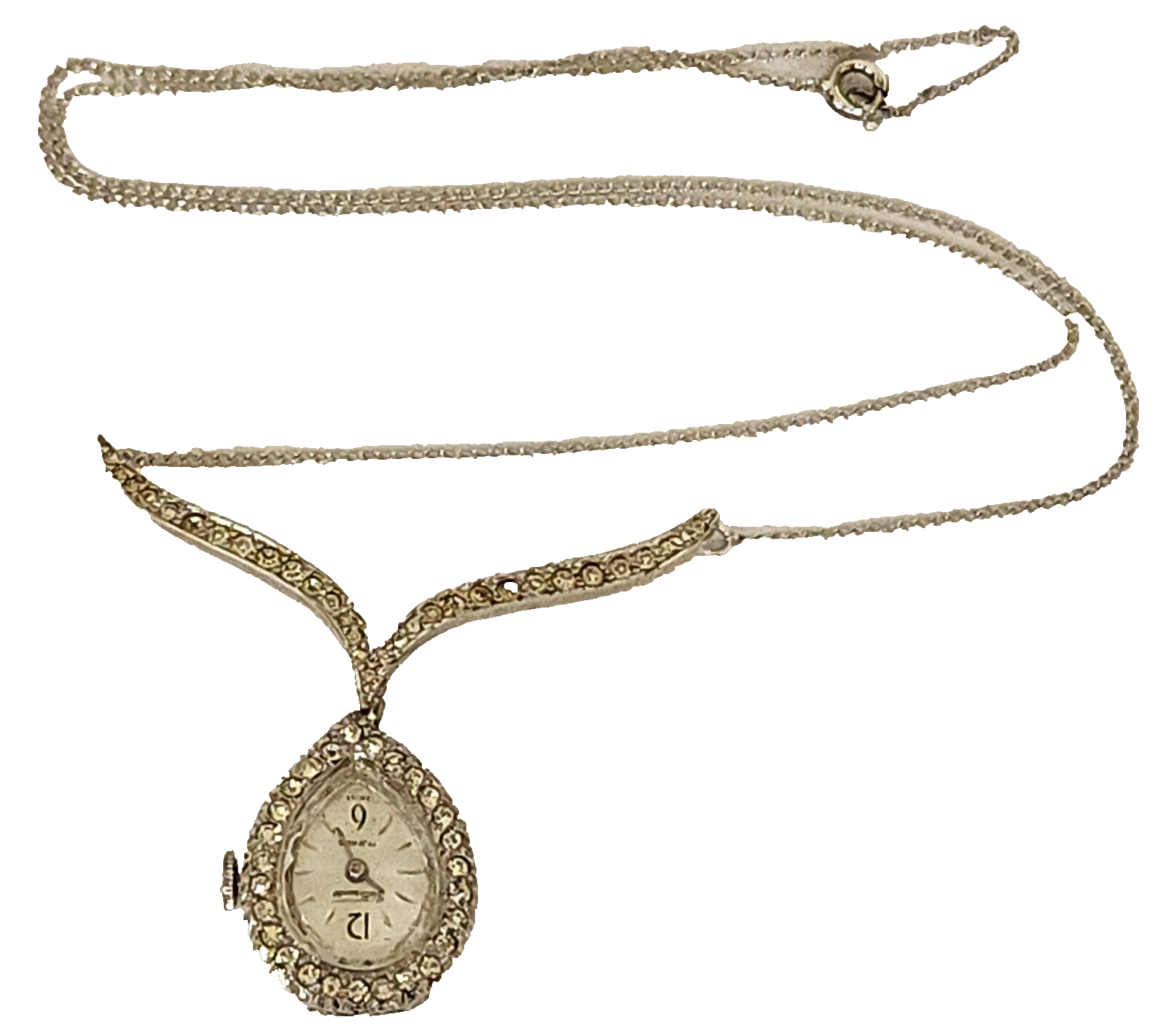 Villereuse Watch Rhinestone 17 Jewel Swiss Made Pendant Necklace ...
