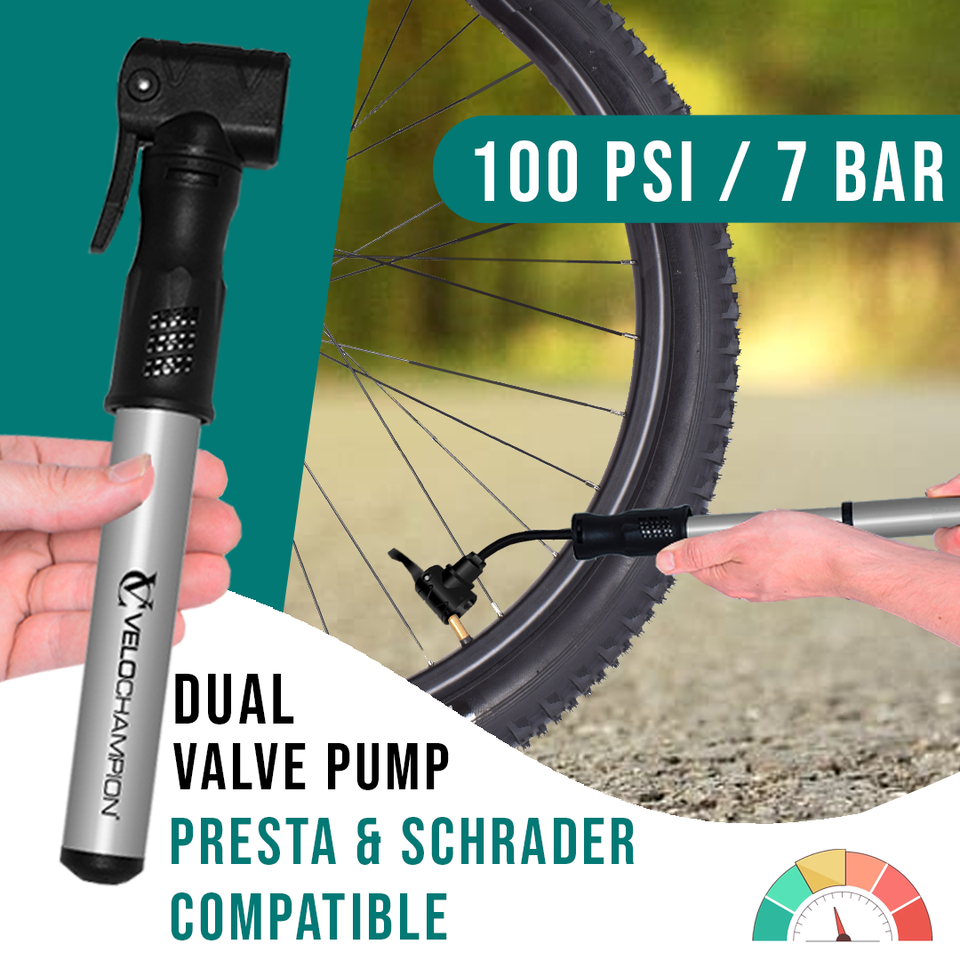 VeloChampion Dual Valve Mini Bicycle Pump Bike Pump Presta Schrader ...