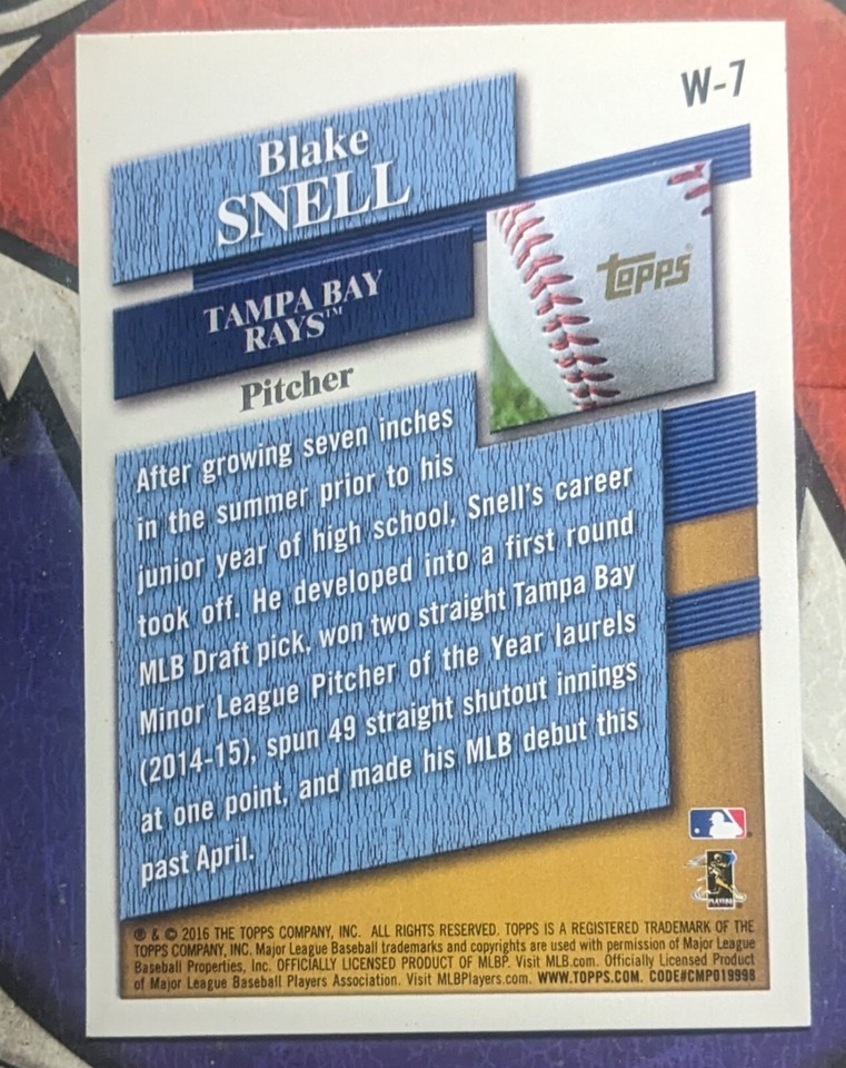 BLAKE SNELL 2016 TOPPS WALMART EXCLUSIVE ROOKIE CARD INSERT | eBay