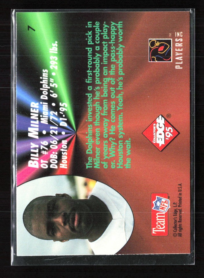 Billy Milner 1995 Collector's Edge #7 Rookies Black Label Miami ...