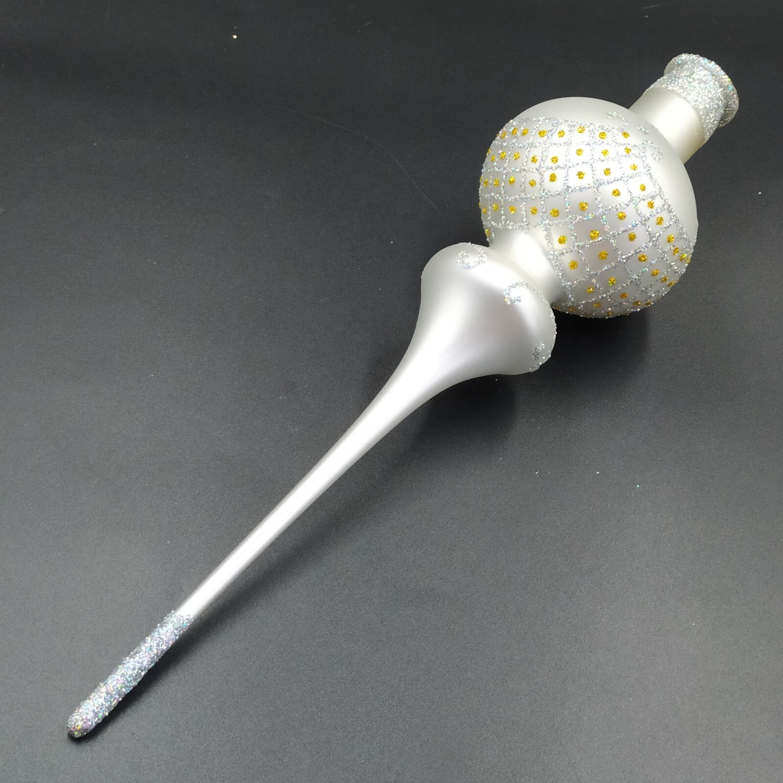 A237 Glass White Gold Painted Tree Topper Christmas Tree Ornament 28 cm ...