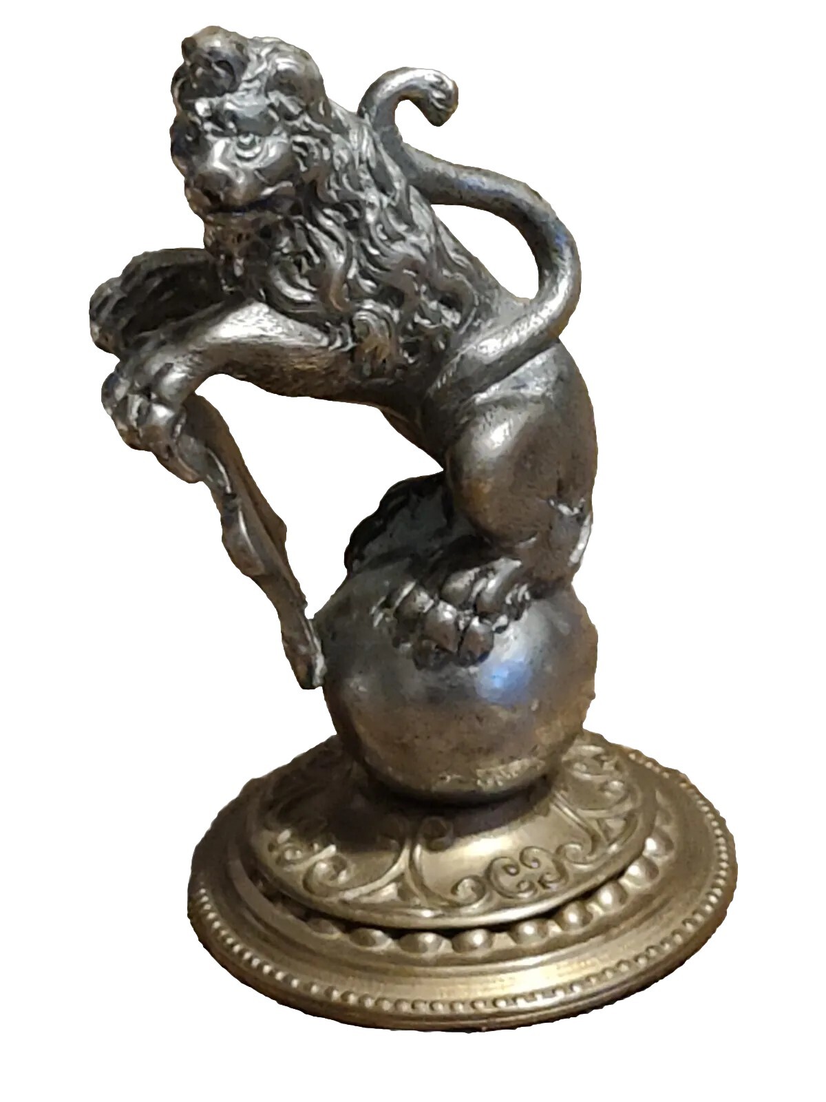 Mascot Radiator Cap Car Lion Sitting On World Map With Old Coat of Arms ...