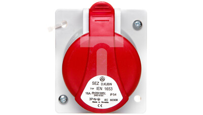 Inclined panel socket 5P 16A 400V red flush-mounted with IP44 box GTPN ...