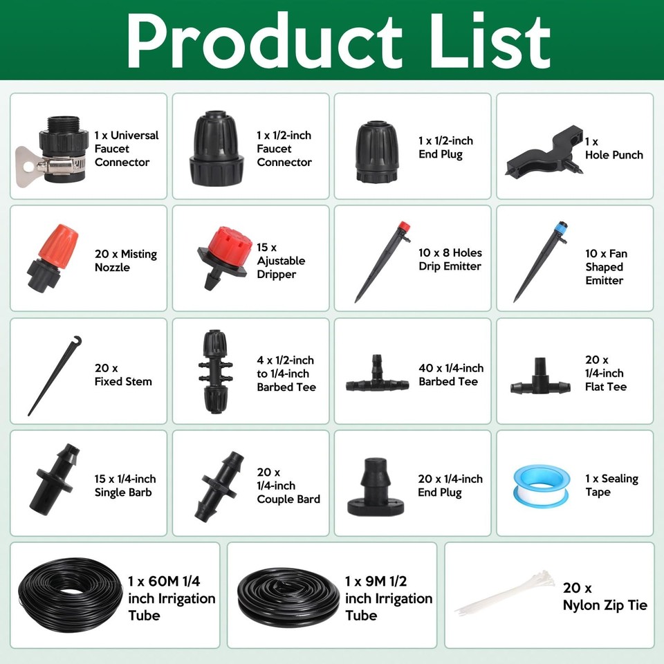 230FT Drip Irrigation Kit-221pcs Quick Connector Garden Watering System ...