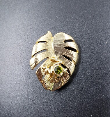 Talbot's Vtg Leaf W/Green Rhinestone Studded Frog Brooch Pin | eBay