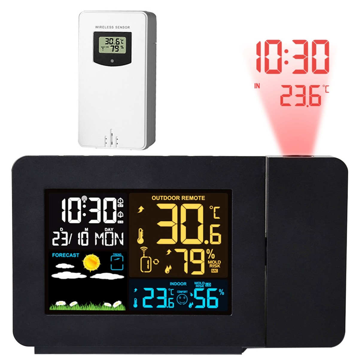 Digital Clock Projection Alarm Clock With Weather Station Global ...