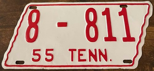 1955 Tennessee State Shaped License Plate 8-811 Rutherford County ...