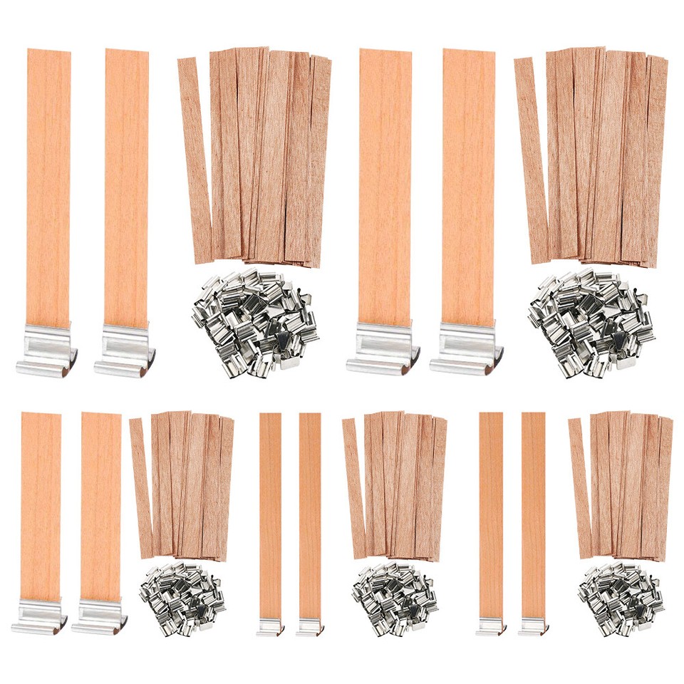 100Pcs Wood Wicks with Metal Clips Natural Candle Wood Wicks for Candle ...