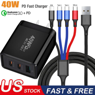 40W Double USB C Fast Wall Phone Charger For Samsung Google Motorola ...