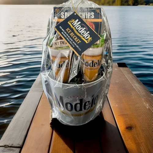 MODELO BEER ICE BUCKET GIFT BASKET/w 2 GLASSES/OPENER/SALSA CHIP/2 BAGS ...