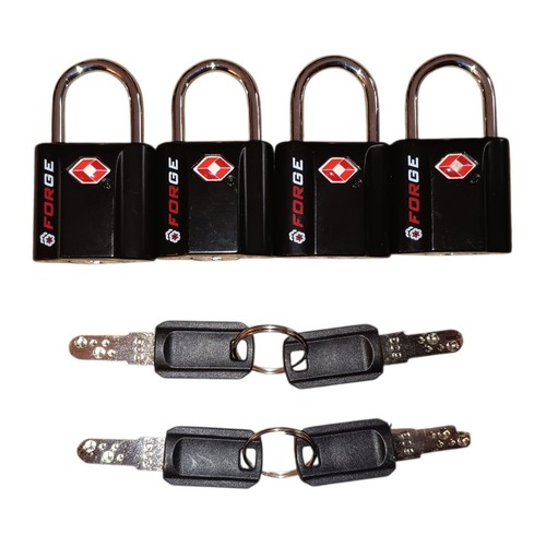 Forge TSA 006 Padlocks Set of 4 Keyed Alike w/ 4 Keys Black Travel ...