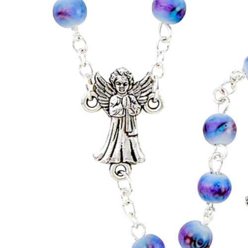 Blue Guardian Angel Centerpiece Marbled Glass Beads Catholic Children's ...