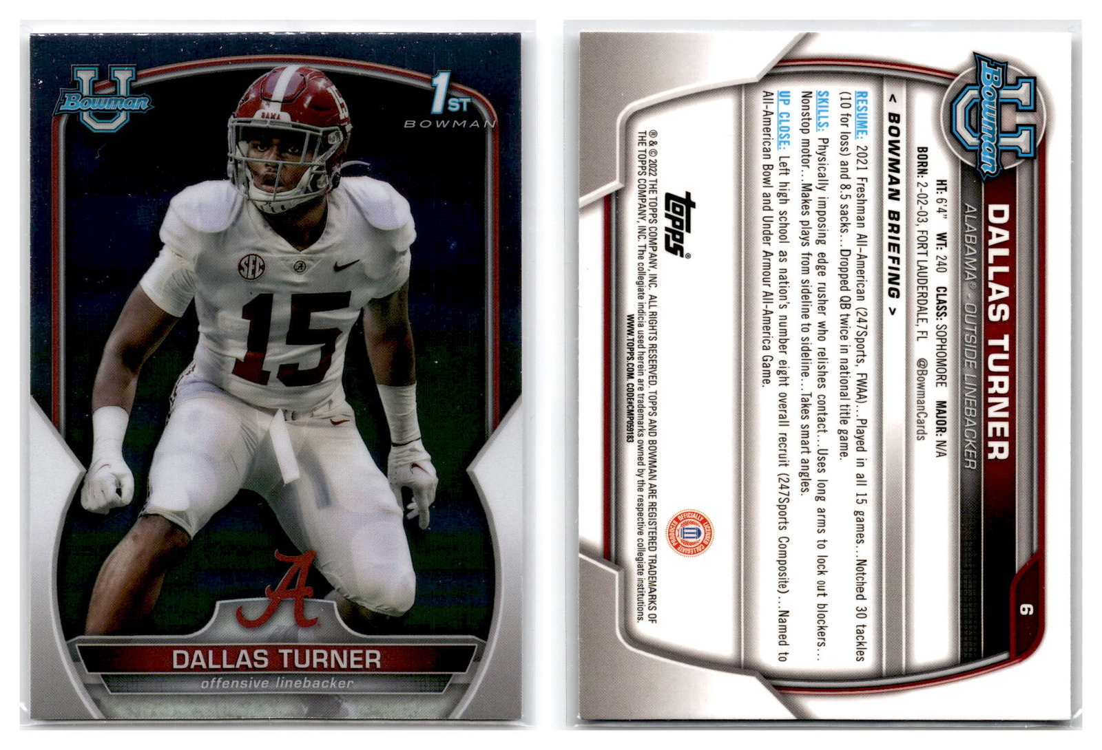 2022 Bowman U Chrome #6 Dallas Turner - Alabama 1st | eBay