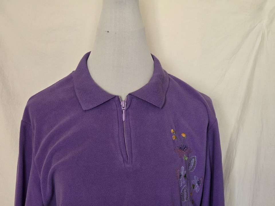 Comfort Corner Collared Quarter Zip Purple Embroidered Pullover ...