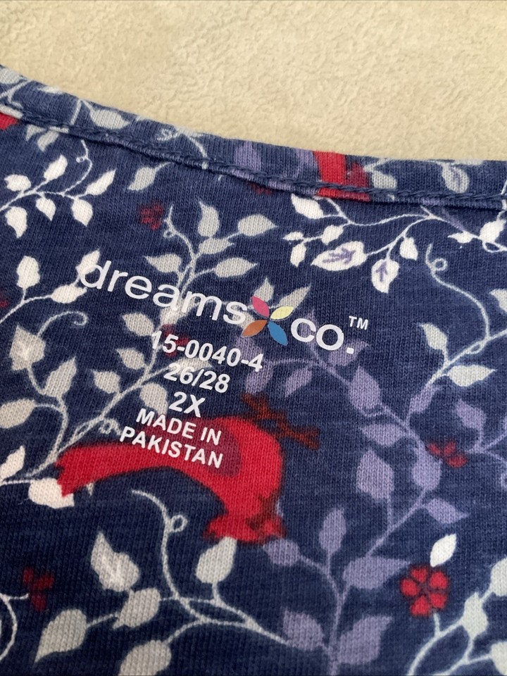 Dreams & Co Nightgown 2X Womens 100% Cotton Cardinals Birds Blue | eBay