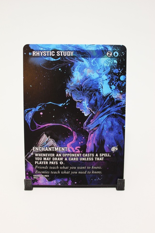 MTG Rhystic Study - Altered Full Art Card On Premium Blue-Core ...
