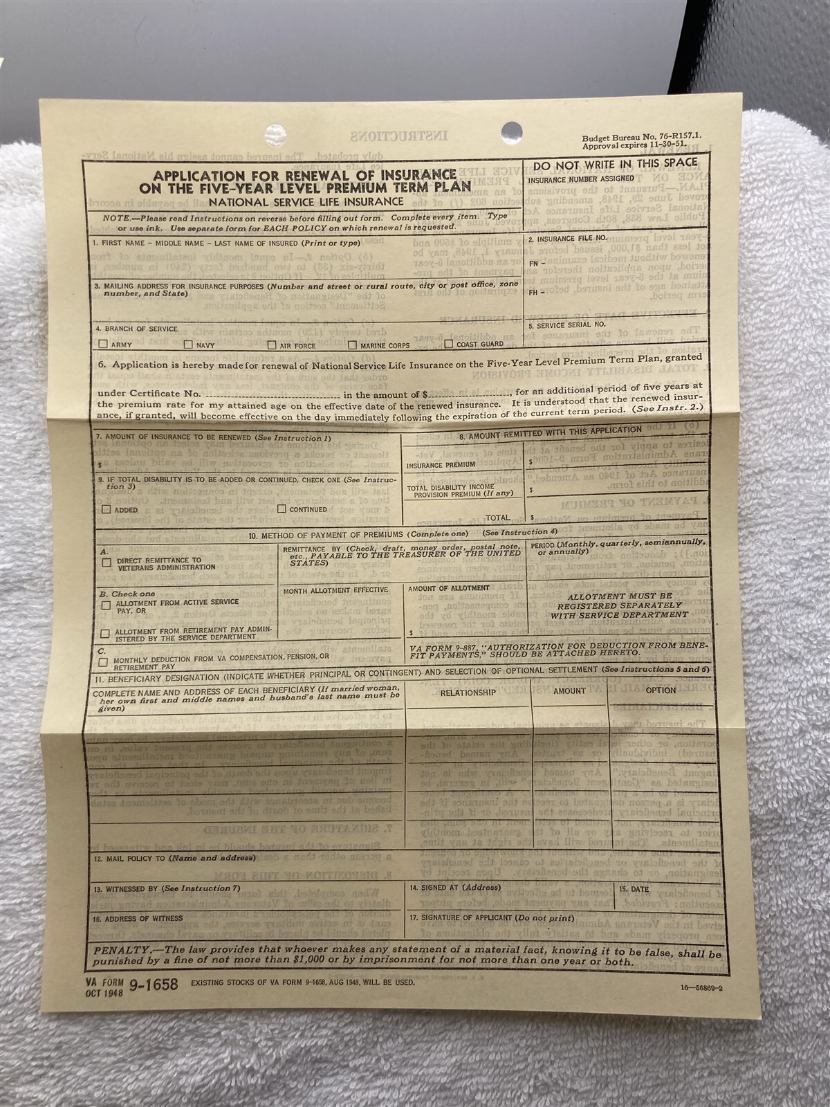 1950 1955 Veterans Administration Westbrook ME Insurance Documents ...