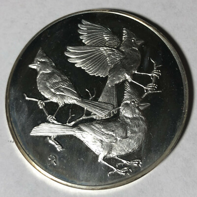 1972 Franklin Mint Robert Bird Cardinal 2 Ounce Sterling Silver Proof ...