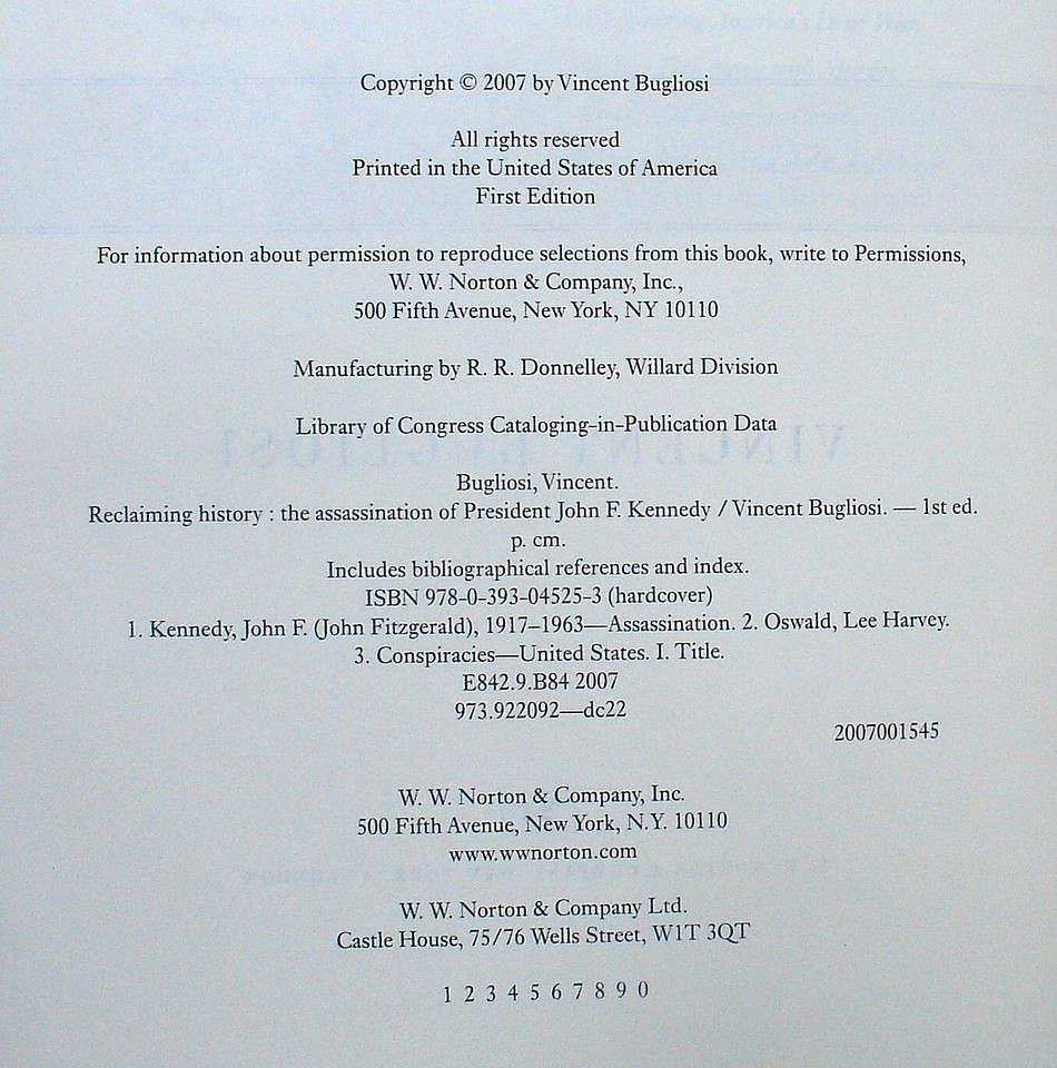 JFK Assassination - Reclaiming History - Vincent Bugliosi - 1st Edition ...