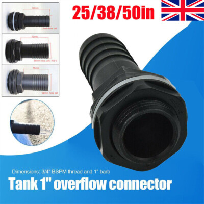 Water Butt/tank Overflow Connector with Nut & Washer Fits 1in Overflow ...