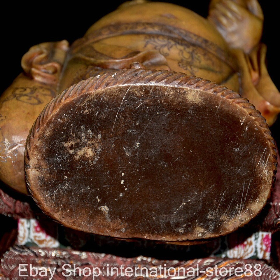 15.2" Old Chinese Shoushan Stone Carving Happy Laugh Maitreya Buddha ...