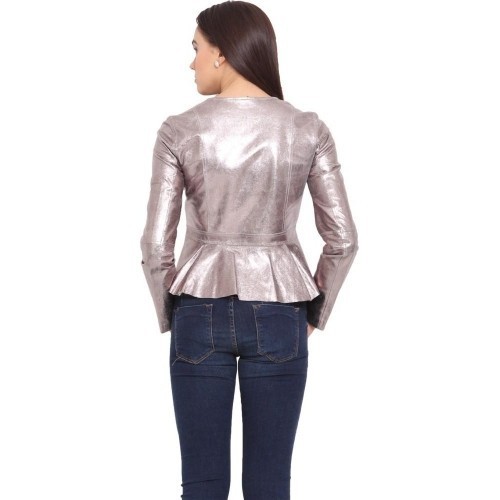 Handmade Metallic Silver Leather Jacket For Women Crop Party Wear ...