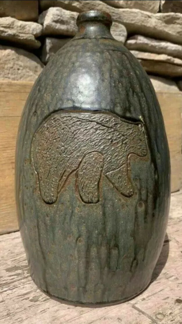 Amazing 2002 Vintage Warren Welch Folk Art Jug with Bear- Great Design ...