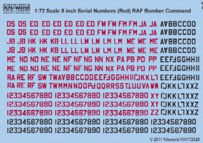 Warbird Decals 172028 1/72 8" Serial Numbers RAF Bomber Command Red ...
