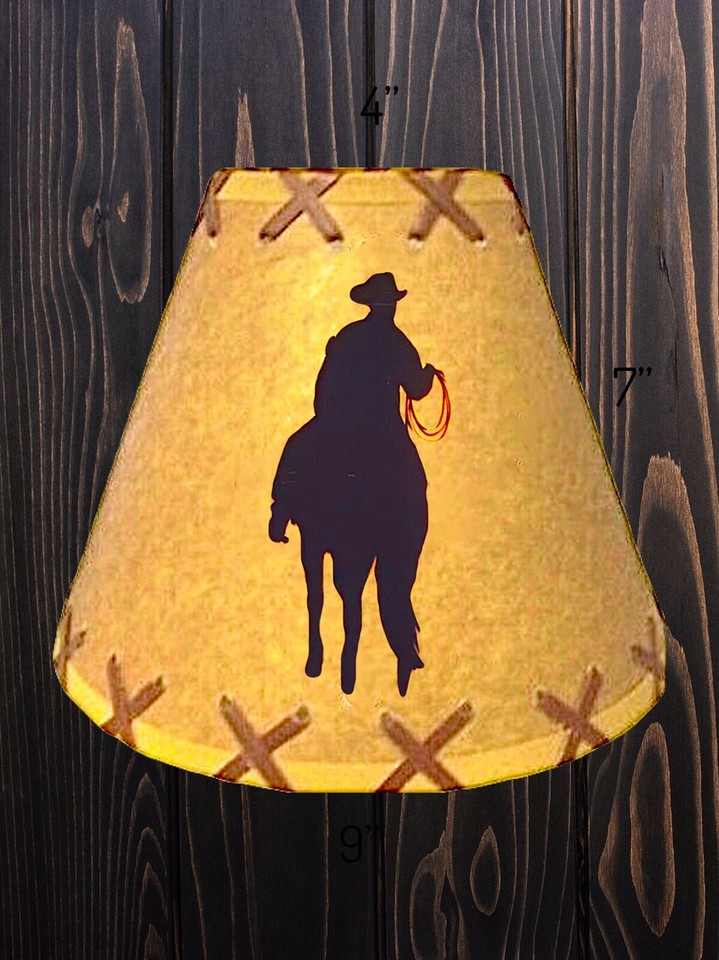 Rustic Western CLIP-ON-BULB Lamp Shade Cowboy Horse Rawhide Lacing ...