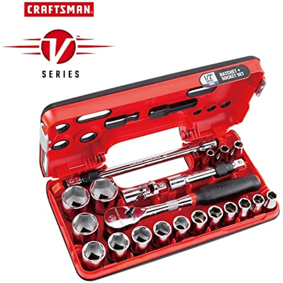 CRAFTSMAN V-SERIES Socket Set, Shallow MM, 1/2 Inch Drive, 21 Piece ...