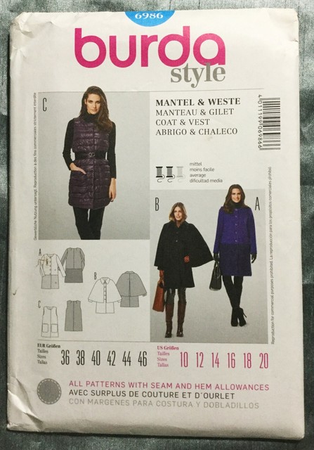 Burda Style 6986 Semi Fitted Vest Jacket Sewing Pattern Size 10 Thru 20 ...